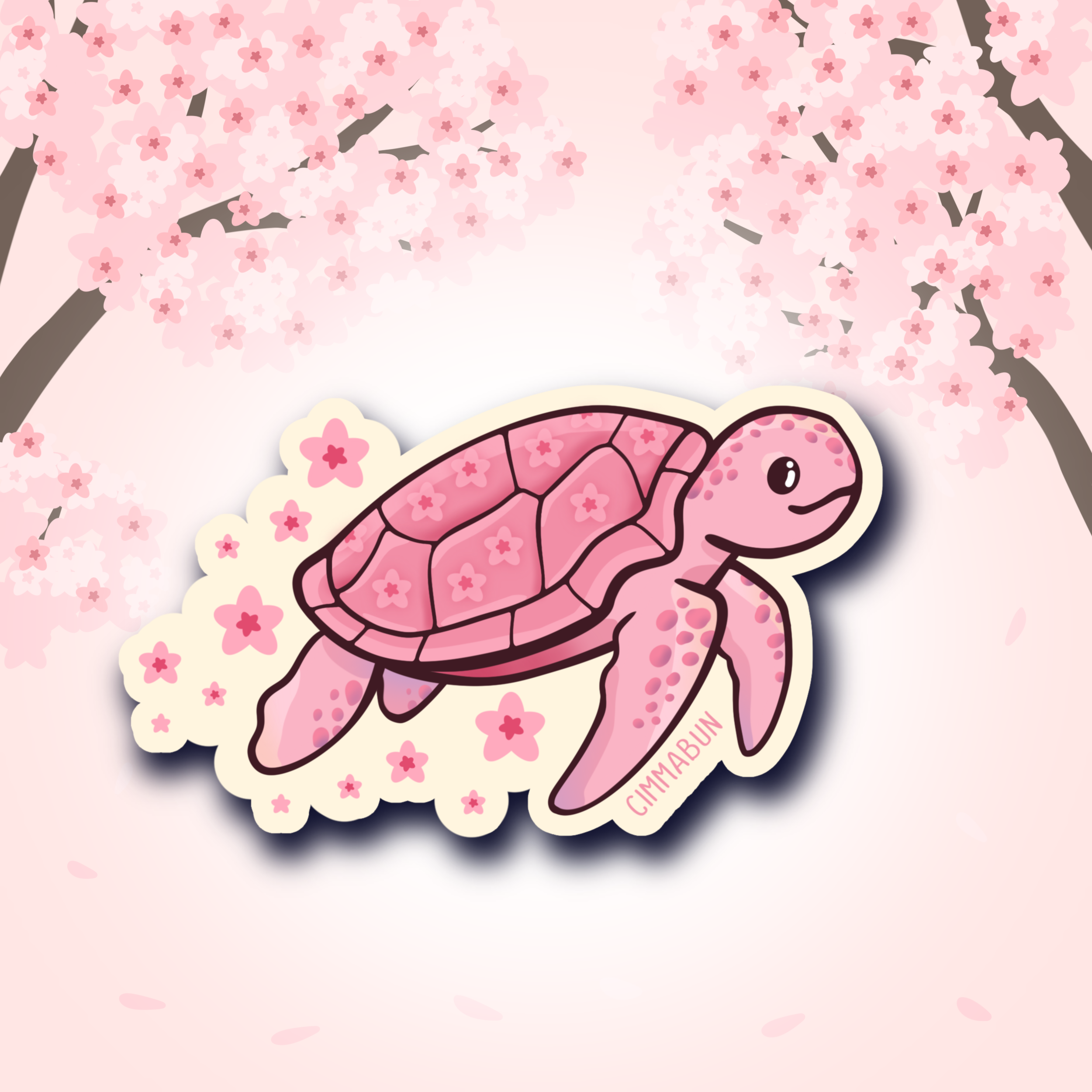 Sakura Cherry Blossom Turtle 2.7” Cute Vinyl Sticker – Cimmabun