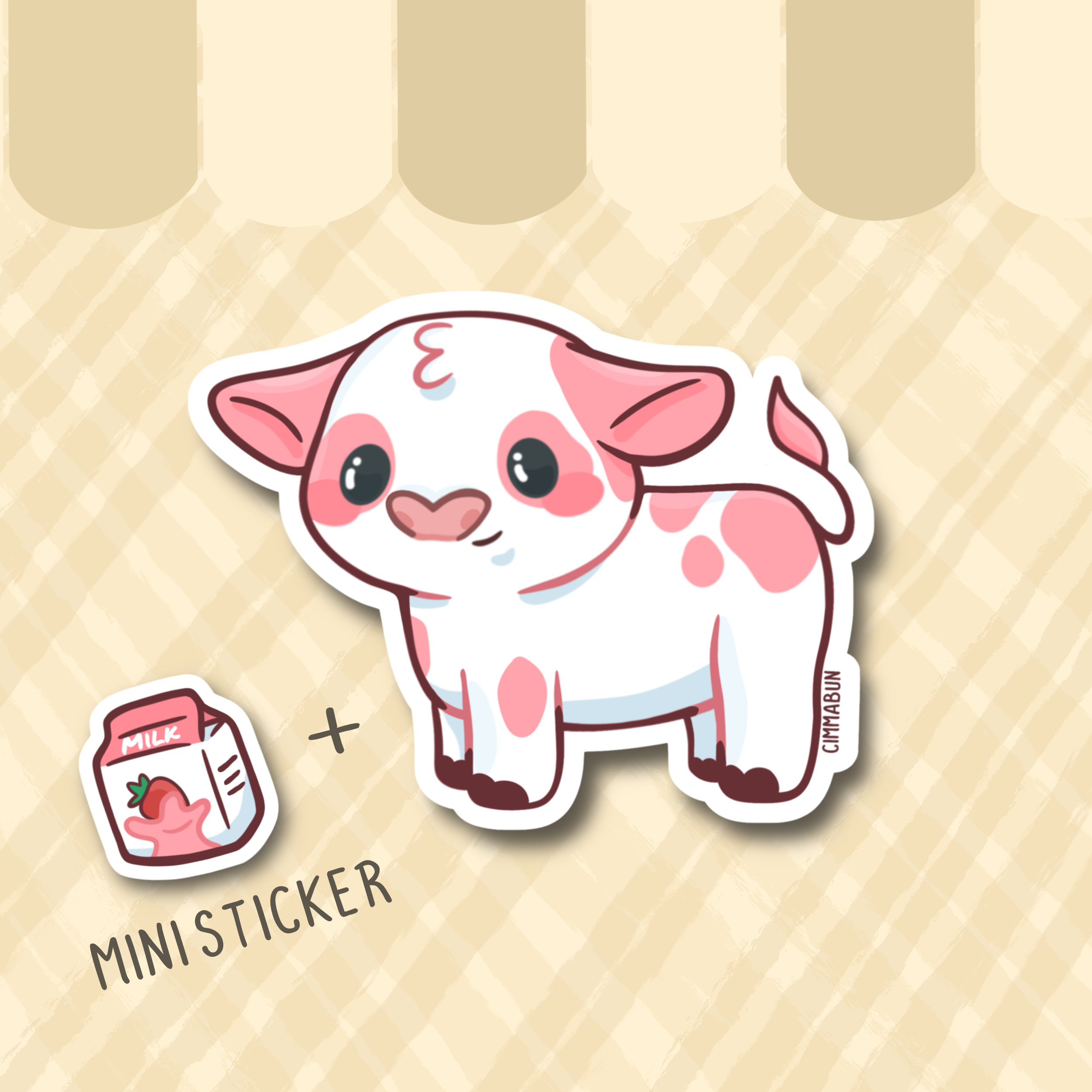 Strawberry Milk Cow Cute 3" Vinyl Sticker – Cimmabun